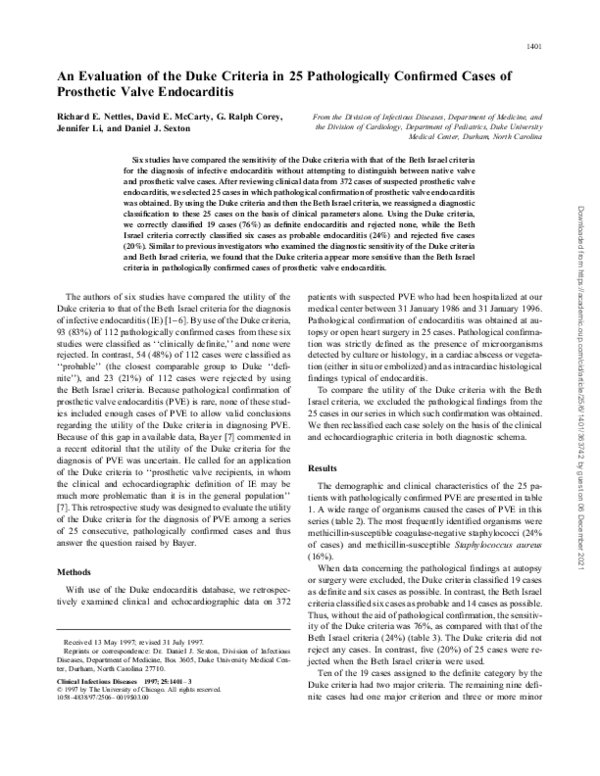 (PDF) An Evaluation of the Duke Criteria in 25 Pathologically Confirmed ...