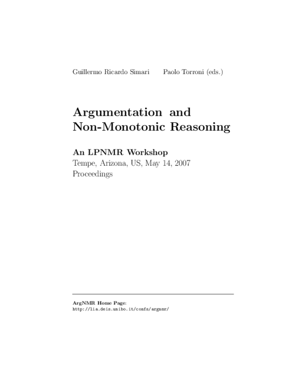 Pdf Argumentation And Non Monotonic Reasoning