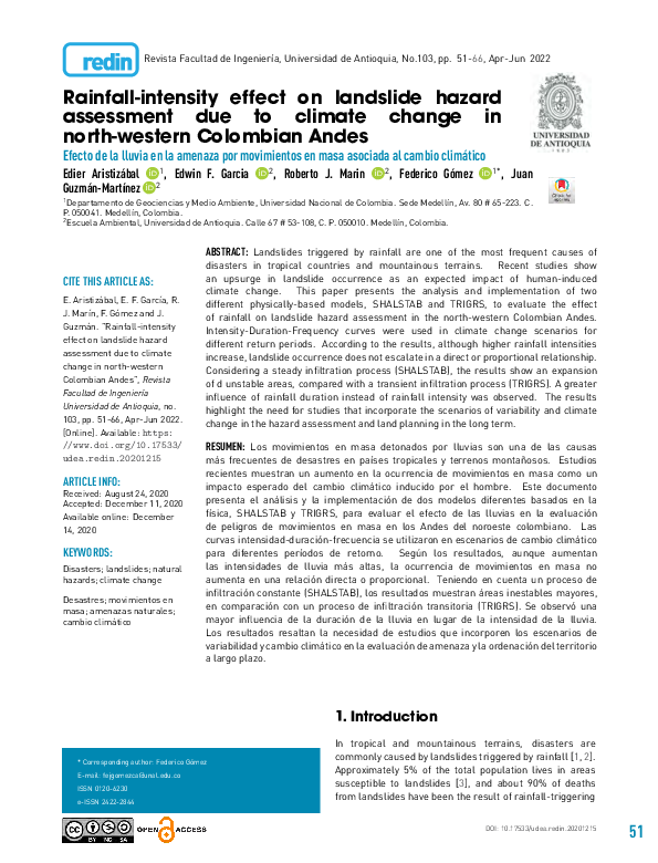 (PDF) Rainfall-intensity effect on landslide hazard assessment due to ...