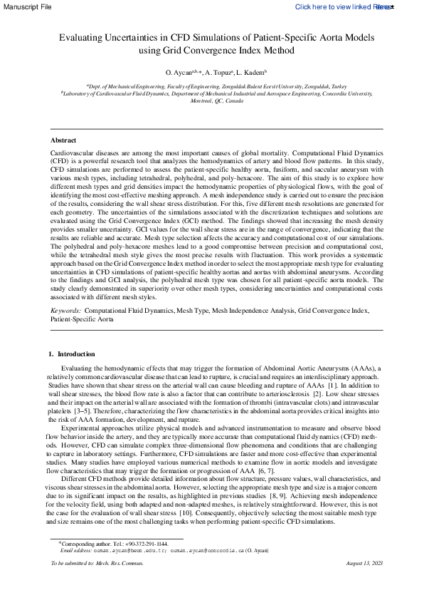 (PDF) Evaluating Uncertainties in Cfd Simulations of Patient-Specific ...