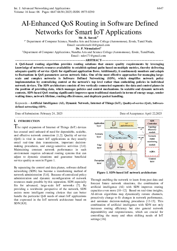 (PDF) AI-Enhanced QoS Routing in Software Defined Networks for Smart IoT Applications