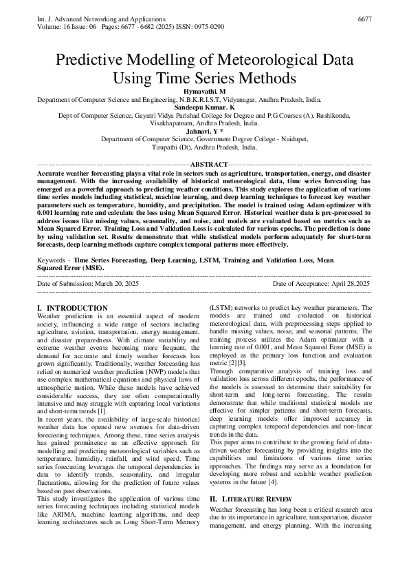 (PDF) Predictive Modelling of Meteorological Data Using Time Series Methods