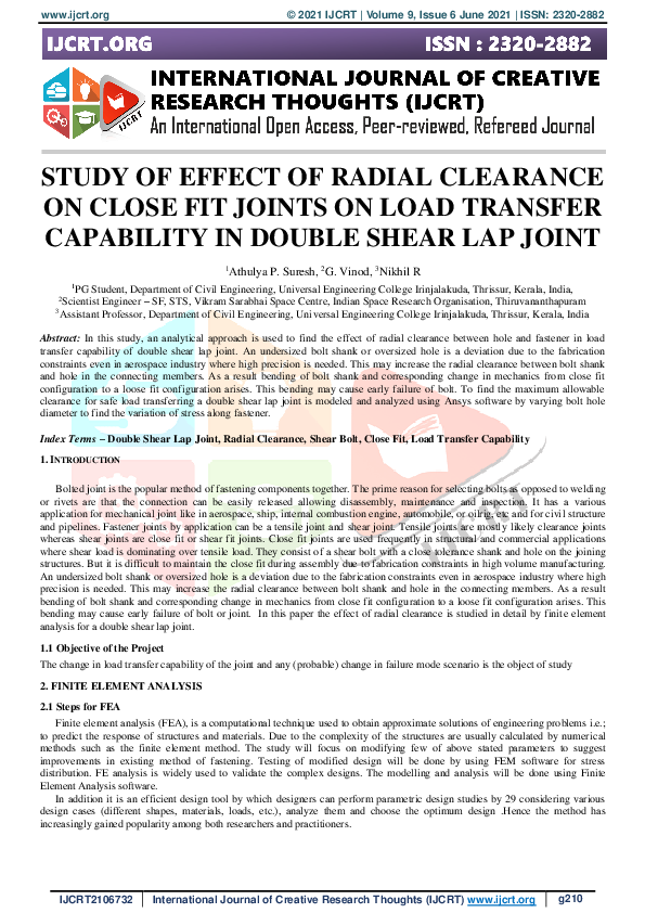 (PDF) STUDY OF EFFECT OF RADIAL CLEARANCE ON CLOSE FIT JOINTS ON LOAD ...