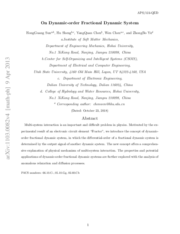 (PDF) On Dynamic-order Fractional Dynamic System