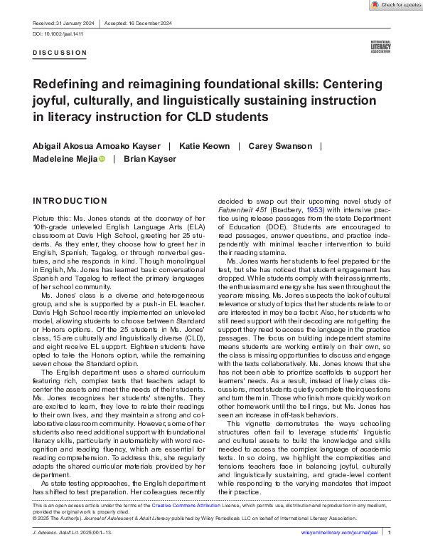 (PDF) Redefining and reimagining foundational skills: Centering joyful ...