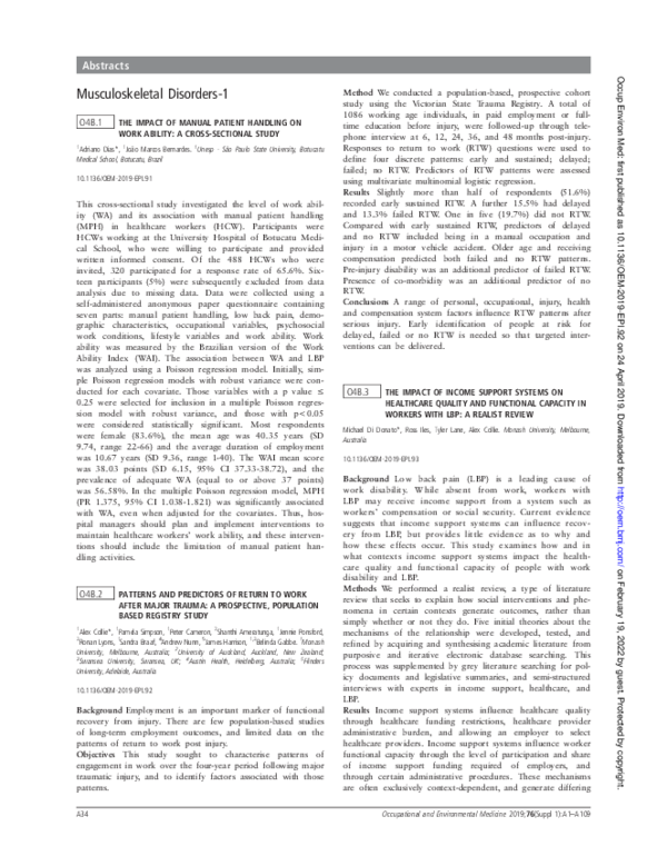 (PDF) O4B.2 Patterns and predictors of return to work after major ...