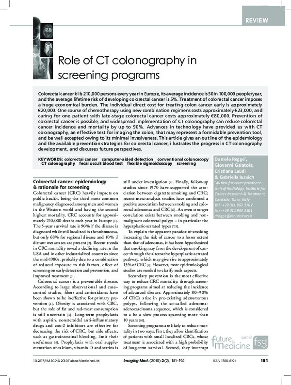 (PDF) Role of CT colonography in screening programs