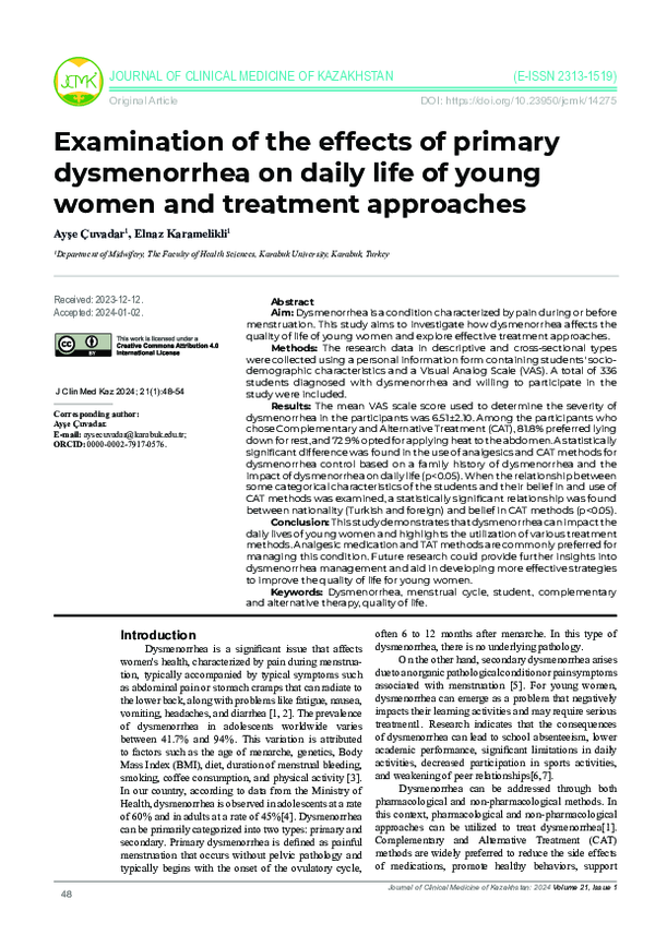 (PDF) Examination of the effects of primary dysmenorrhea on daily life ...