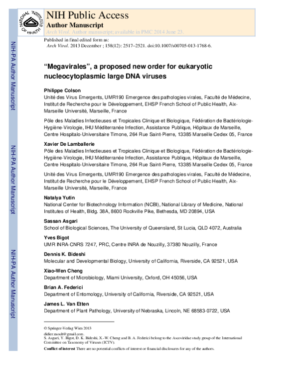 (PDF) “Megavirales”, a proposed new order for eukaryotic ...