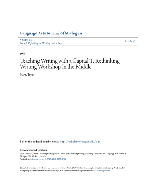 (PDF) Teaching Writing with a Capital T: Rethinking Writing Workshop In ...