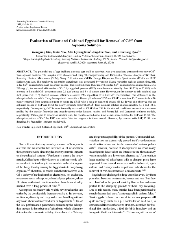 (PDF) Evaluation of Raw and Calcined Eggshell for Removal of Cd 2+ from ...