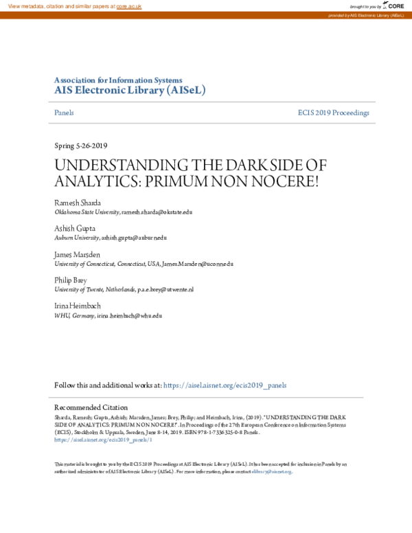 (PDF) Understanding the Dark Side of Analytics: Primum non Nocere!