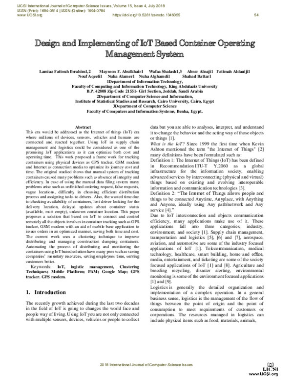 (PDF) Design and Implementing of IoT Based Container Operating ...