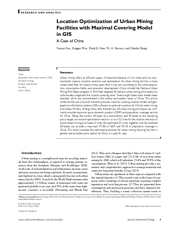 (PDF) Location Optimization of Urban Mining Facilities with Maximal ...