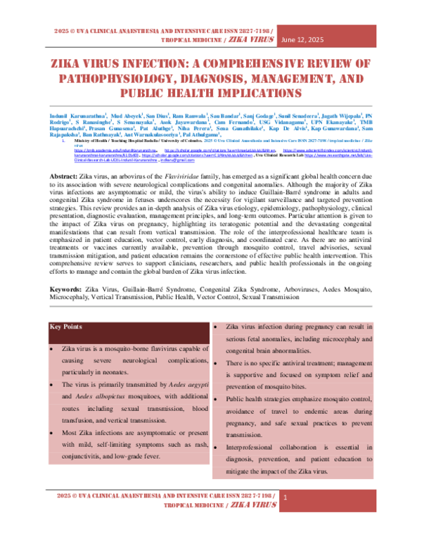 (PDF) Zika Virus Infection: A Comprehensive Review of Pathophysiology ...
