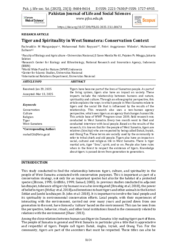 (PDF) Tiger and Spirituality in West Sumatera: Conservation Context