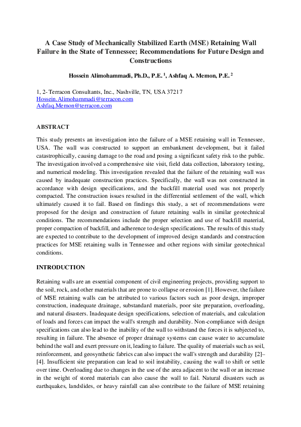 (PDF) A Case Study of Mechanically Stabilized Earth (MSE) Retaining ...
