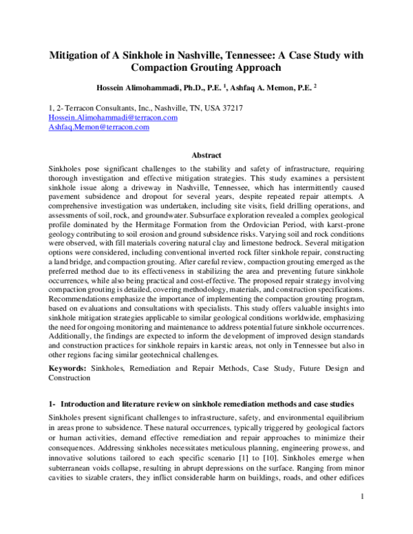 (PDF) Mitigation of A Sinkhole in Nashville, Tennessee: A Case Study ...
