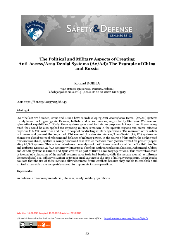 (PDF) The Political and Military Aspects of Creating Anti-Access/Area ...
