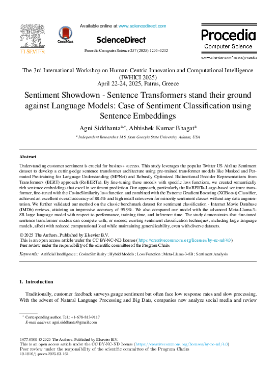 (PDF) Sentiment Showdown -Sentence Transformers stand their ground against Language Models: Case ...