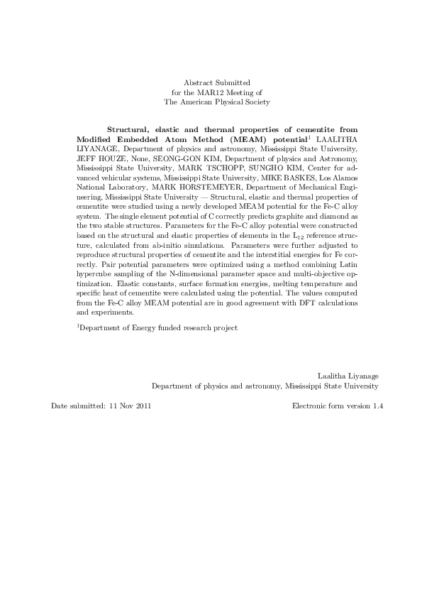 (PDF) Structural, elastic and thermal properties of cementite from ...