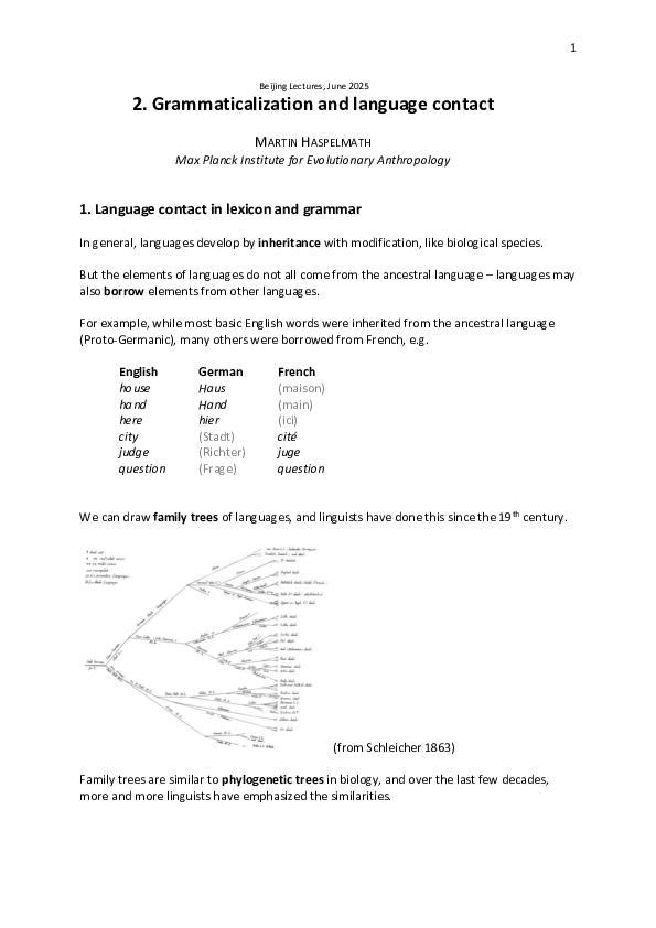 (PDF) Beijing Lectures 2: Grammaticalization and language contact