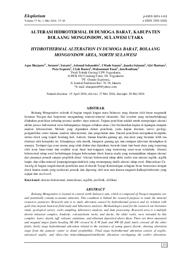(PDF) Alterasi Akibat Proses Hidrothermal di Bolaang Mongondow ...