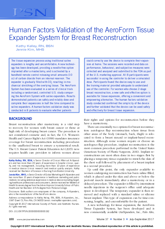 (PDF) Human Factors Validation of the AeroForm Tissue Expander System ...
