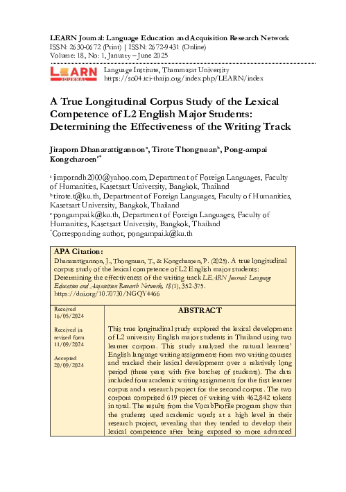 (PDF) A True Longitudinal Corpus Study of the Lexical Competence of L2 ...