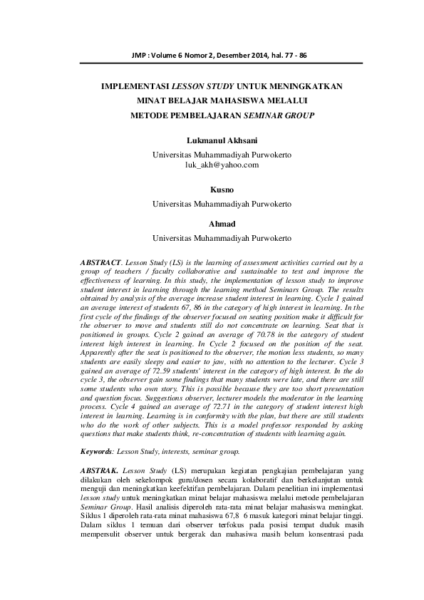 (PDF) Implementasi Lesson Study Untuk Meningkatkan Minat Belajar Mahasiswa Melalui Metode ...