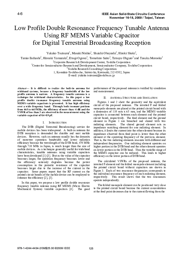 (PDF) Low profile double resonance frequency tunable antenna using RF MEMS variable capacitor ...