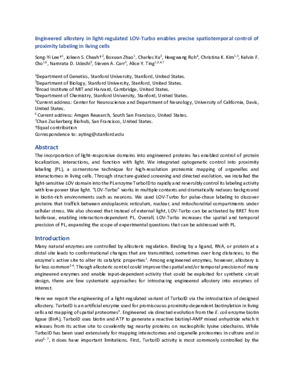 (PDF) Engineered allostery in light-regulated LOV-Turbo enables precise ...