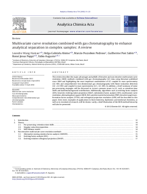 (PDF) Multivariate curve resolution combined with gas chromatography to ...