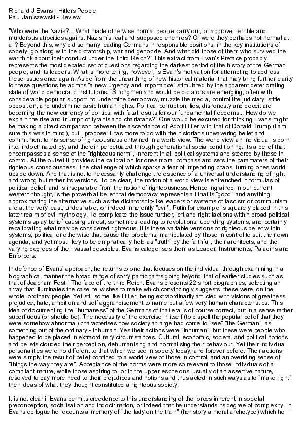 (PDF) Richard J Evans - Hitlers People / Paul Janiszewski - Review