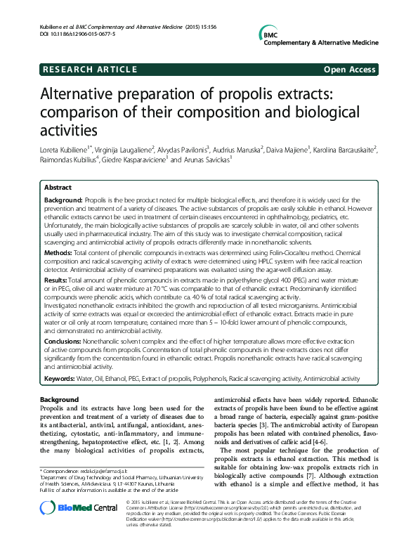(PDF) Alternative preparation of propolis extracts: comparison of their ...