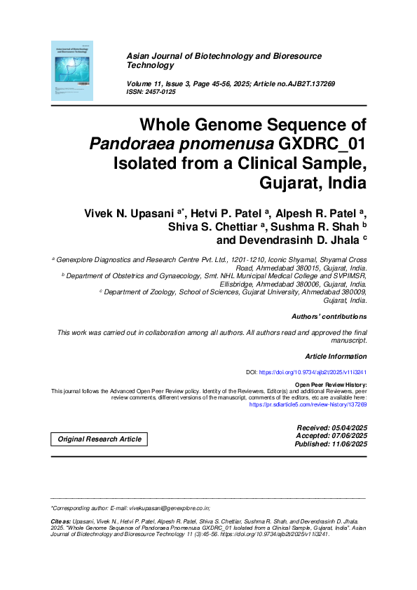 (PDF) Whole Genome Sequence of Pandoraea pnomenusa GXDRC_01 Isolated ...