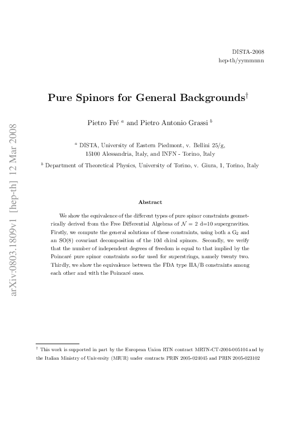 (PDF) Pure Spinors for General Backgrounds