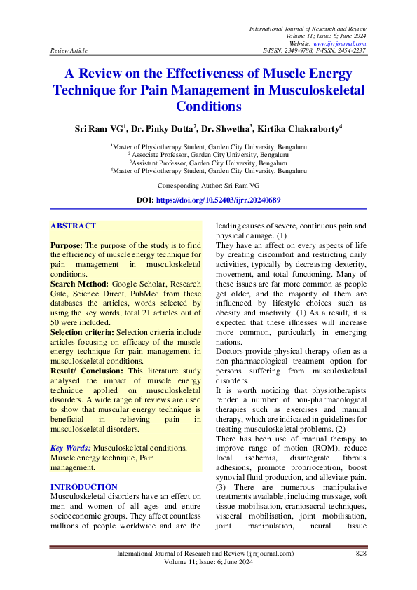 (PDF) A Review on the Effectiveness of Muscle Energy Technique for Pain ...