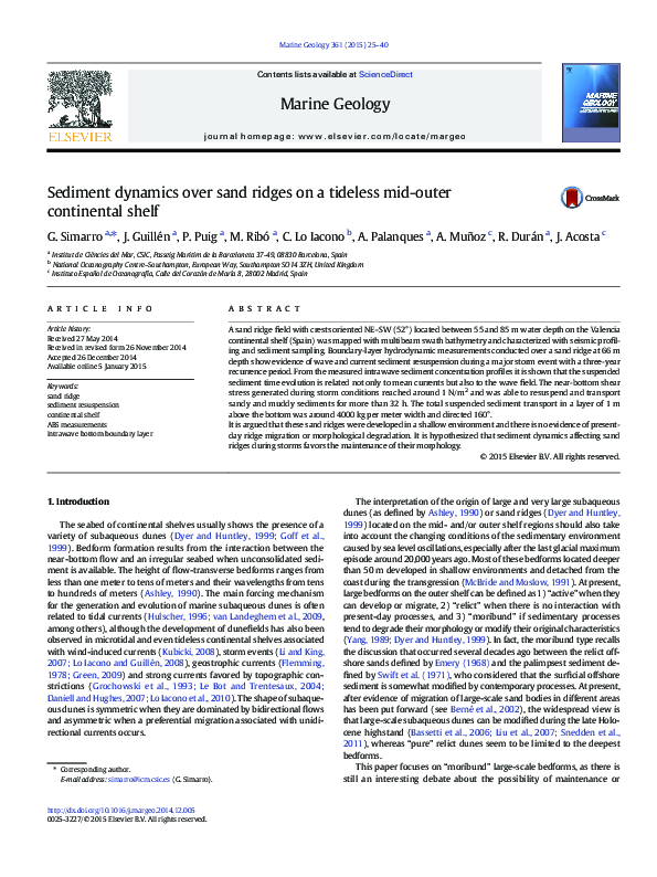 (PDF) Sediment dynamics over sand ridges on a tideless mid-outer ...