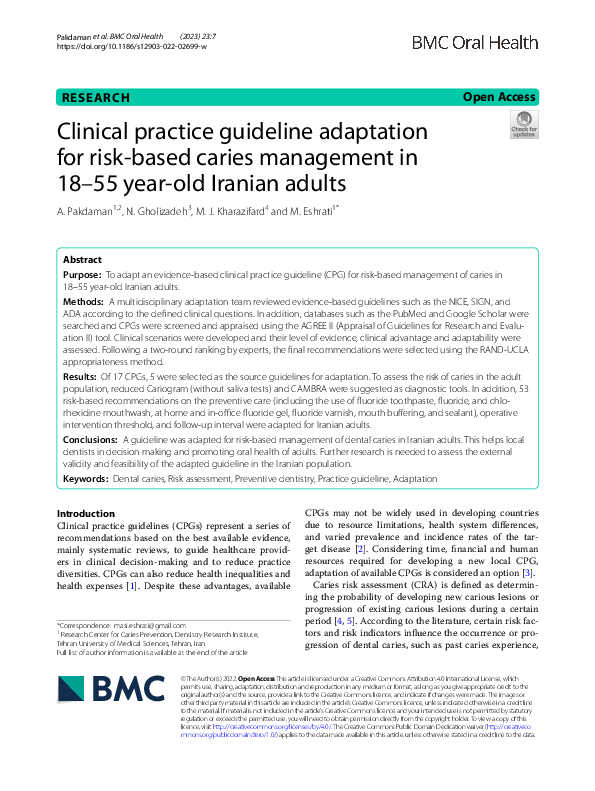 (PDF) Clinical practice guideline adaptation for risk-based caries ...