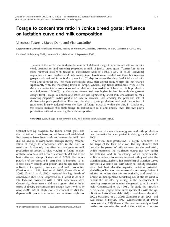 (PDF) Forage to concentrate ratio in Jonica breed goats: influence on ...