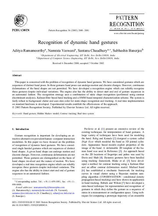 (PDF) Recognition of dynamic hand gestures