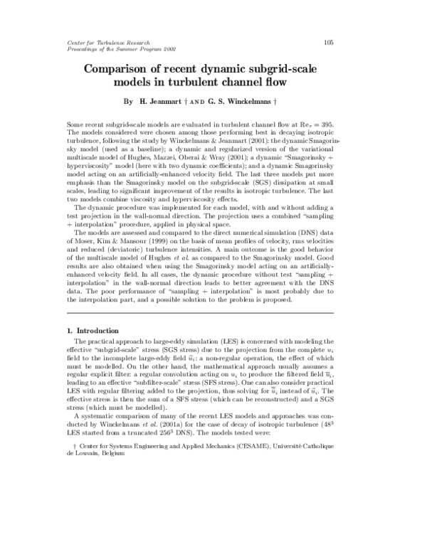 (PDF) Comparison of recent dynamic subgrid-scale models in the case of the turbulent channel flow