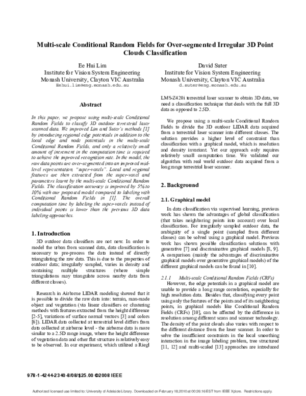 (PDF) Multi-scale Conditional Random Fields for over-segmented irregular 3D point clouds ...