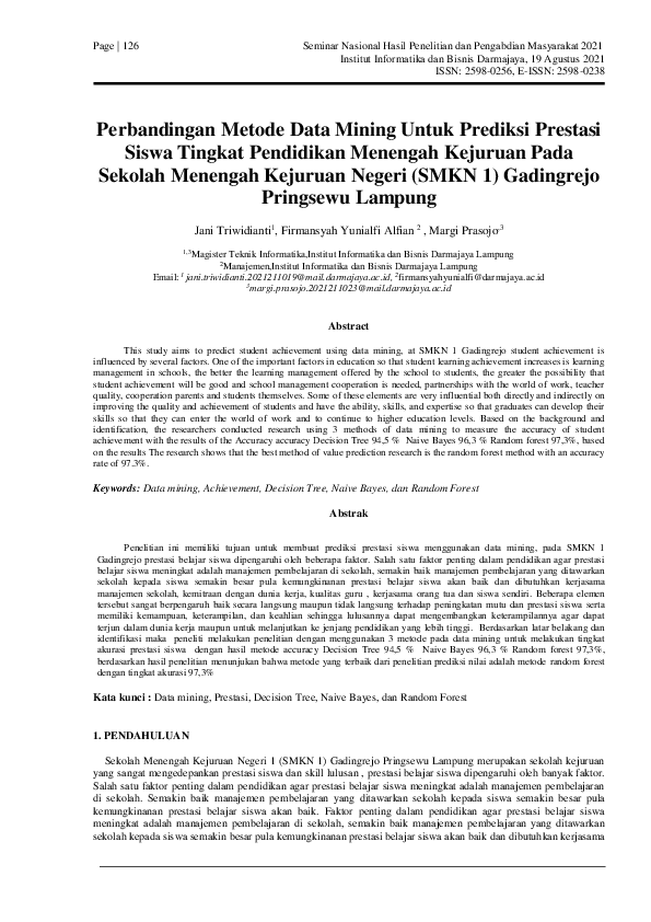 (PDF) Perbandingan Metode Data Mining Untuk Prediksi Prestasi Siswa ...