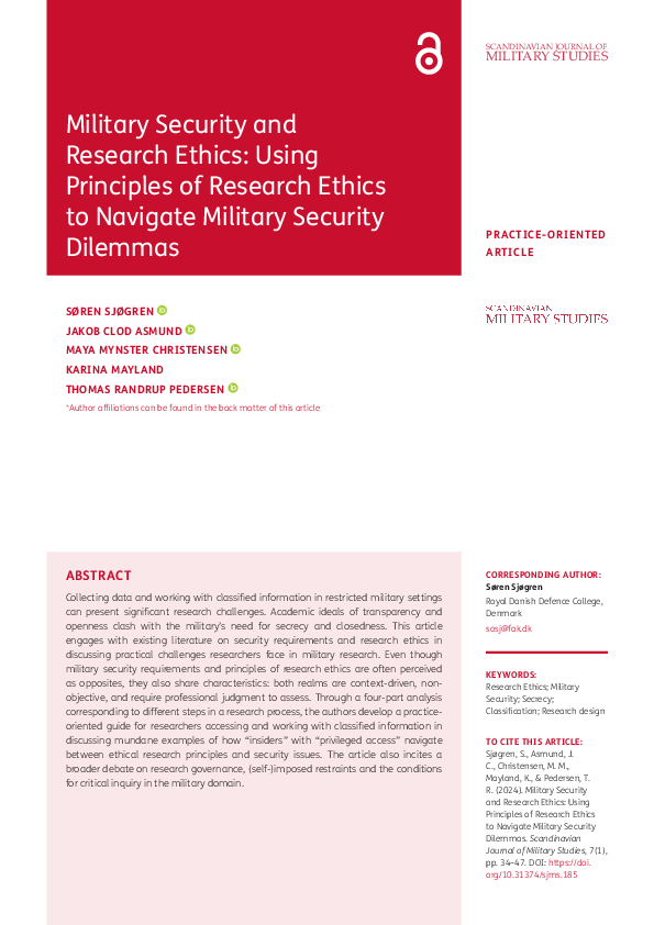 (PDF) Military Security and Research Ethics: Using Principles of ...