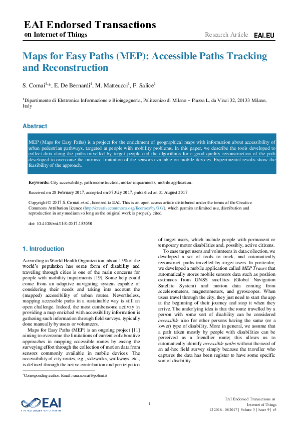 (PDF) Maps for Easy Paths (MEP): Accessible Paths Tracking and Reconstruction