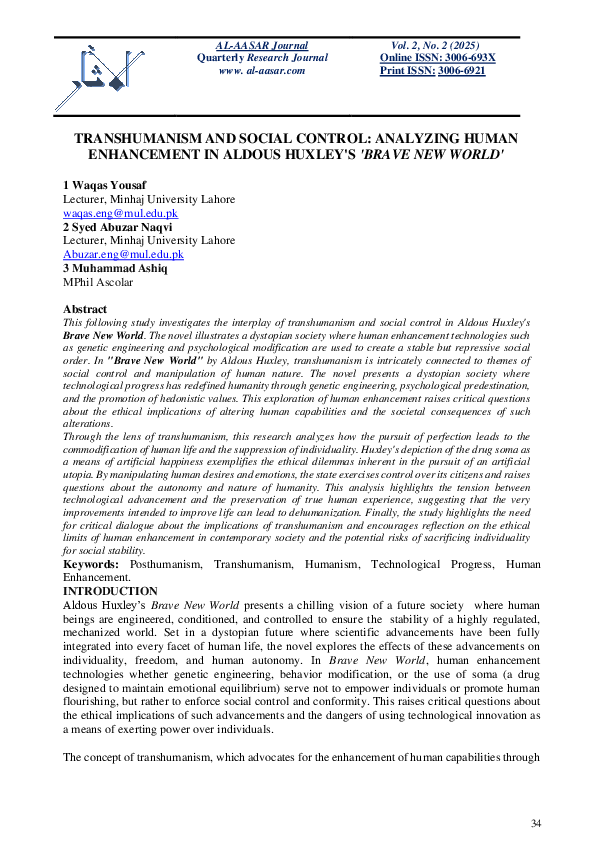 (PDF) TRANSHUMANISM AND SOCIAL CONTROL: ANALYZING HUMAN ENHANCEMENT IN ...