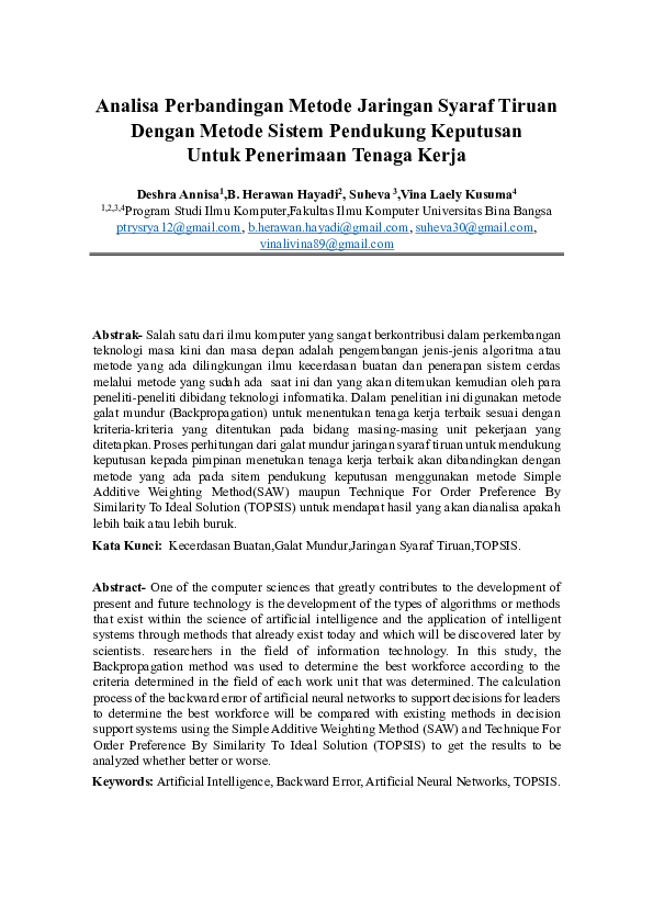 (PDF) Analisa Perbandingan Metode Jaringan Syaraf Tiruan Dengan Metode ...