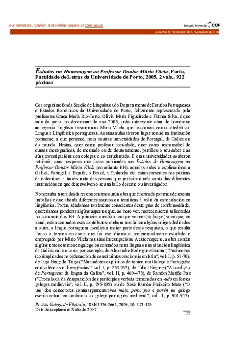 (PDF) [Recensión] Estudos en Homenagem ao Professor Doutor Mário Vilela